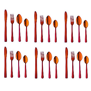 BuyGo Silverware Set Flatware Set Stainless Steel Dinnerware Set 24-Piece Cutlery Set, Service for 6, Rainbow red