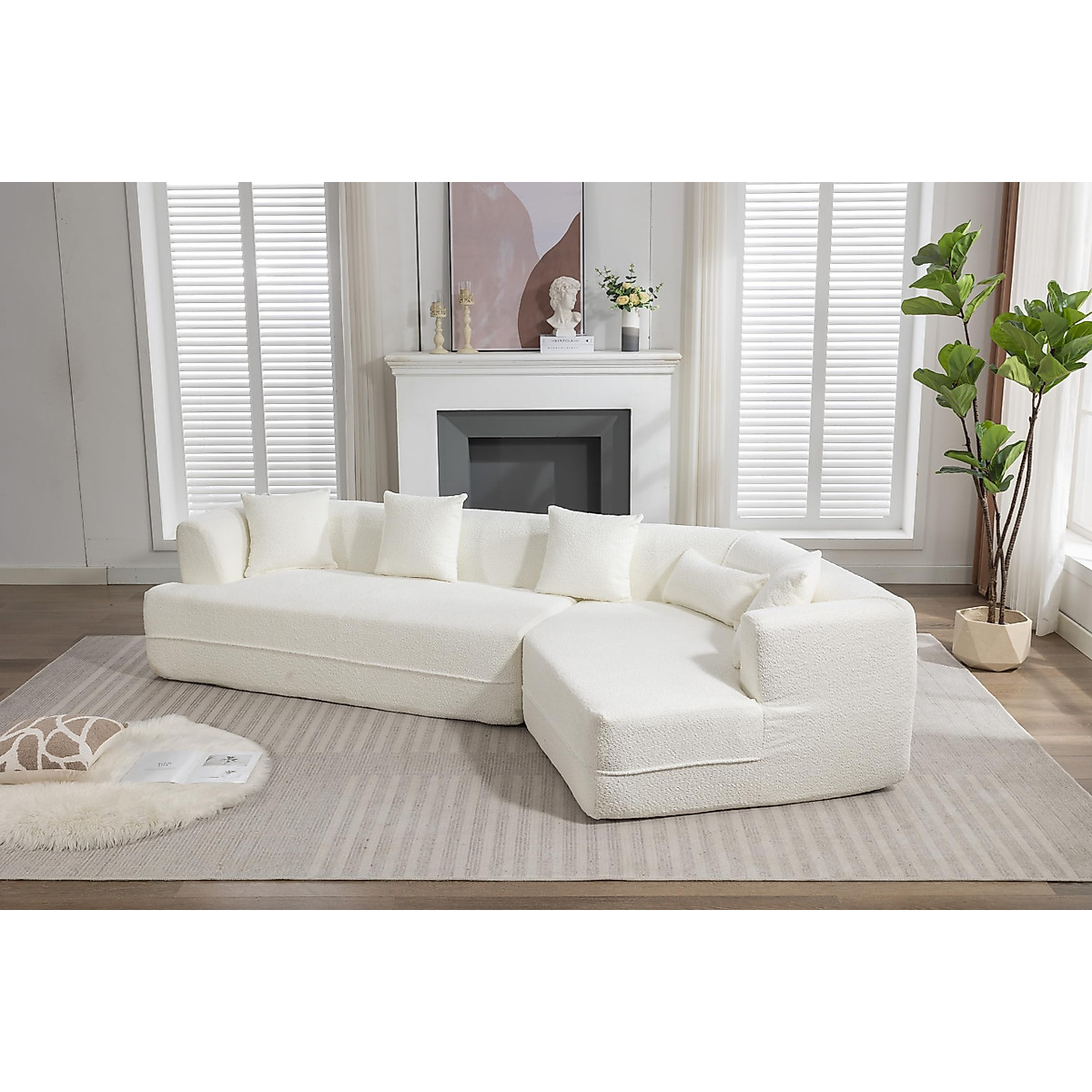 Modular Sectional Living Room Sofa Set, Modern Minimalist Style Couch, Upholstered Sleeper Sofa for Living Room, Bedroom, Salon, 2 PC Free Combination,Boucle Fabric,Anti-Wrinkle Fabric (White)