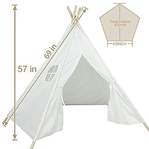 Ogrmar Kids Teepee Play Tent Foldable White Canvas Kids Playhouse Portable Kids Tent for Girls and Boys to Play Indoor and Outdoor