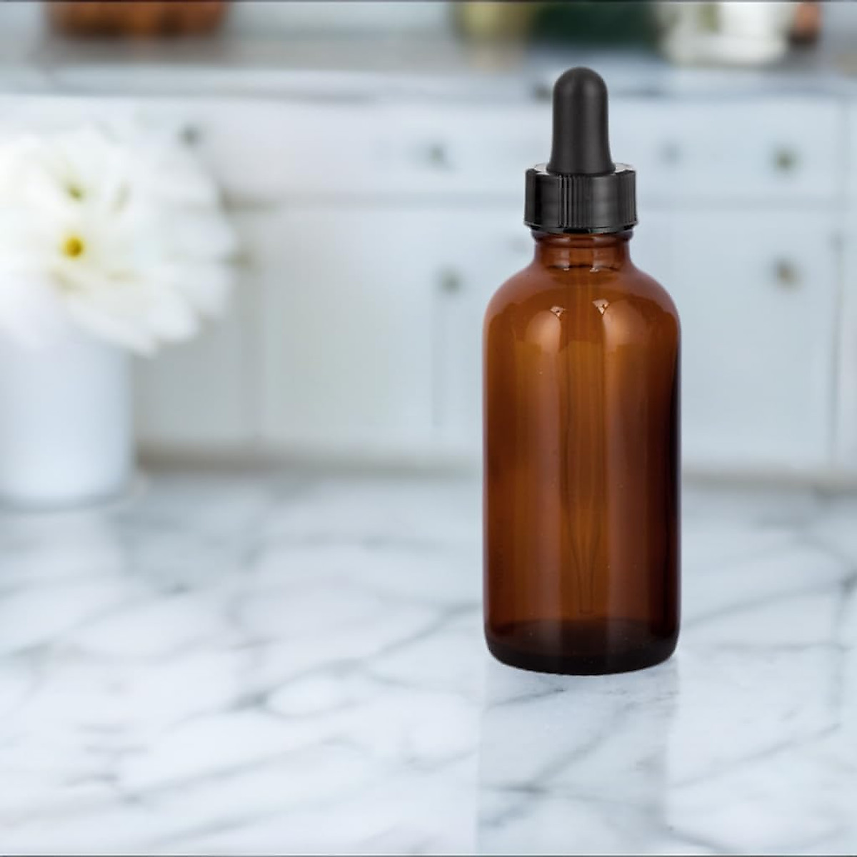 JUVITUS 2 oz Amber Glass Boston Round Graduated Measurement Glass Dropper Bottle (12 pack) + Funnel