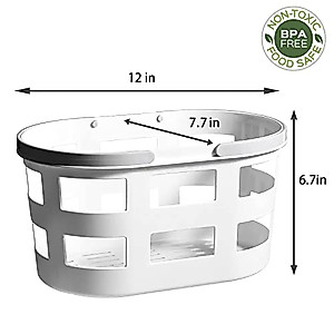 Anyoifax 2 Pack Portable Shower Caddy Tote Plastic Basket with Handle Storage Organizer Bin for Bathroom, Pantry, Kitchen, College Dorm, 12 x 7.4 x 6.5 inch, Set of 2, White & Blue