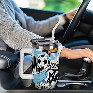 Niapessel Leak Proof Tumbler, Insulated Water Bottles with Straw, Skateboards And Graffiti Words Insulated Cup with Handle 40 Oz Stainless Steel Flask for School, Travel, Car, Sports, Work