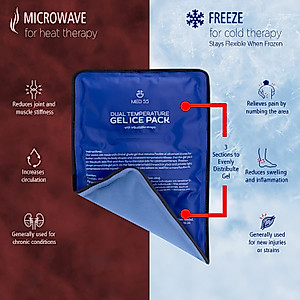 Gel Ice Pack for Injuries Reusable Gel - Hot & Cold Pack Compress Flexible Soft Gel Ice Pack for Back, Shoulder, Elbow, Hip, Knee Pain Relief Therapy for Swelling & Bruising (15x10+Straps)