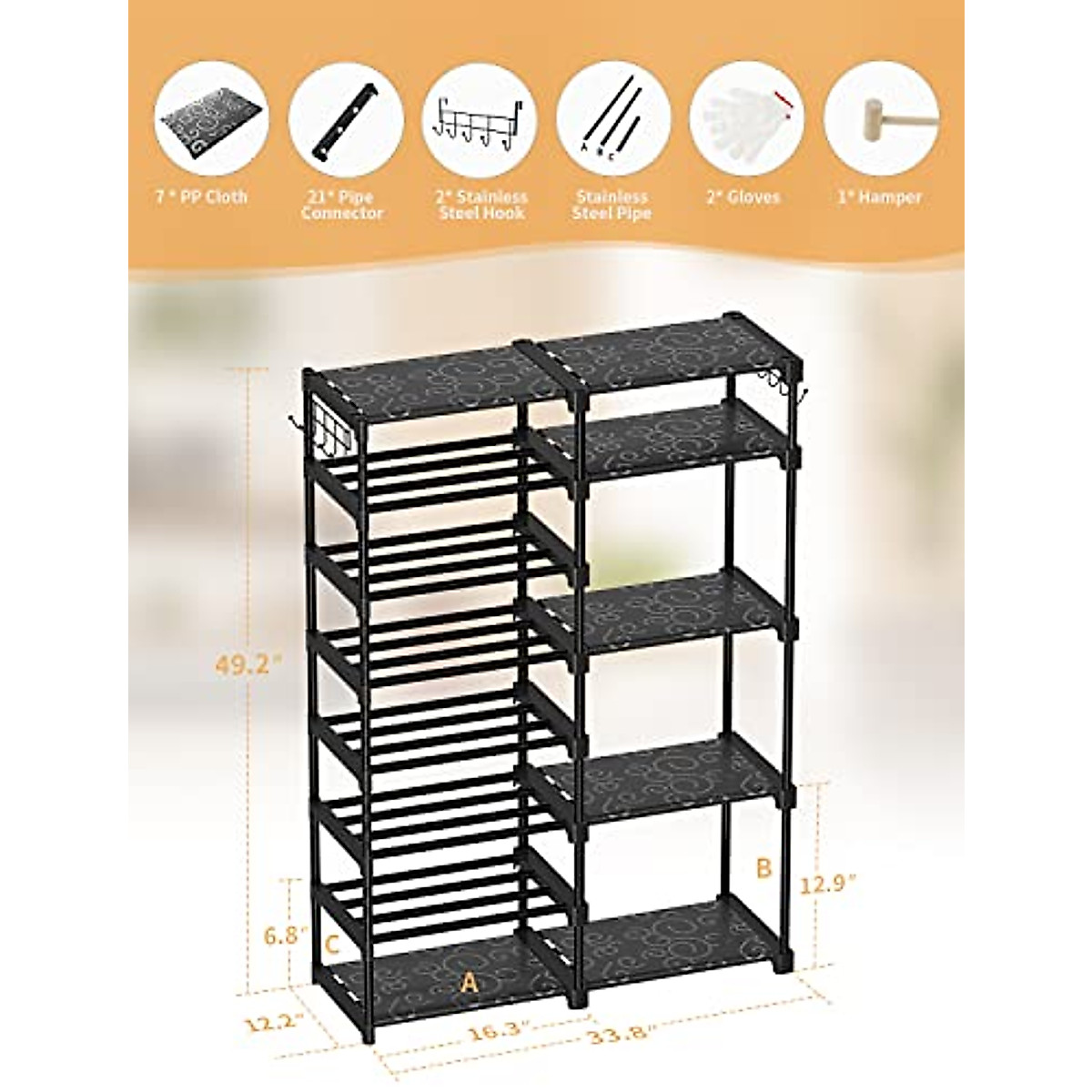 TIMEBAL 8-Tier Shoe Rack Storage Organizer, 25-28 Pairs Shoes Shelf Organizer, Removable & Dust Large Stackable Shoe Rack for Boot & Shoe Storage