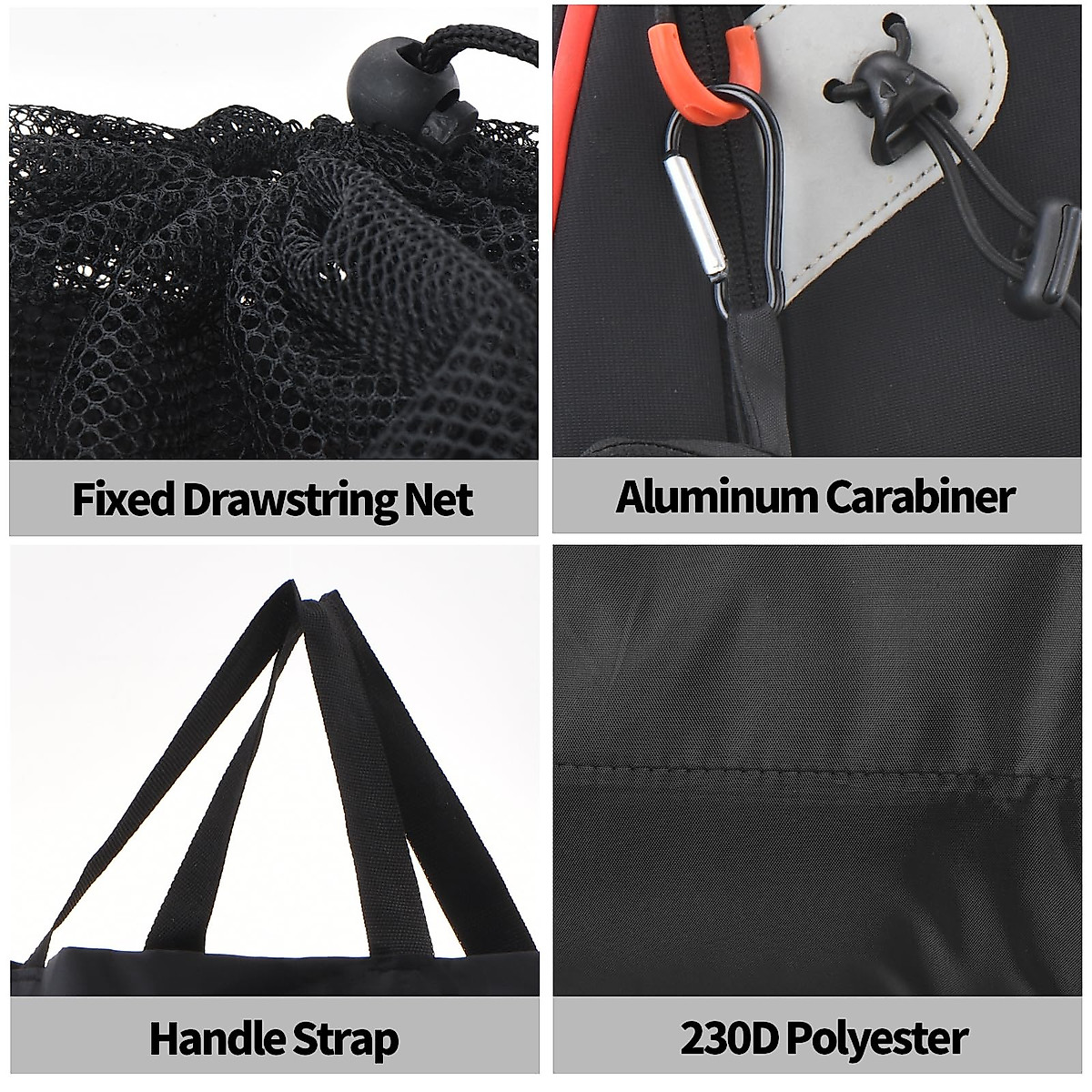 Travel Laundry Bags, 2Pcs JHX Foldable Dirty Clothes Bag 【Upgraded】 with Fixed Drawstring Net, Handles and Carabiner, Portable Laundry Bags for Travel and Fitness (Dark-Black) 30"H x 21"W