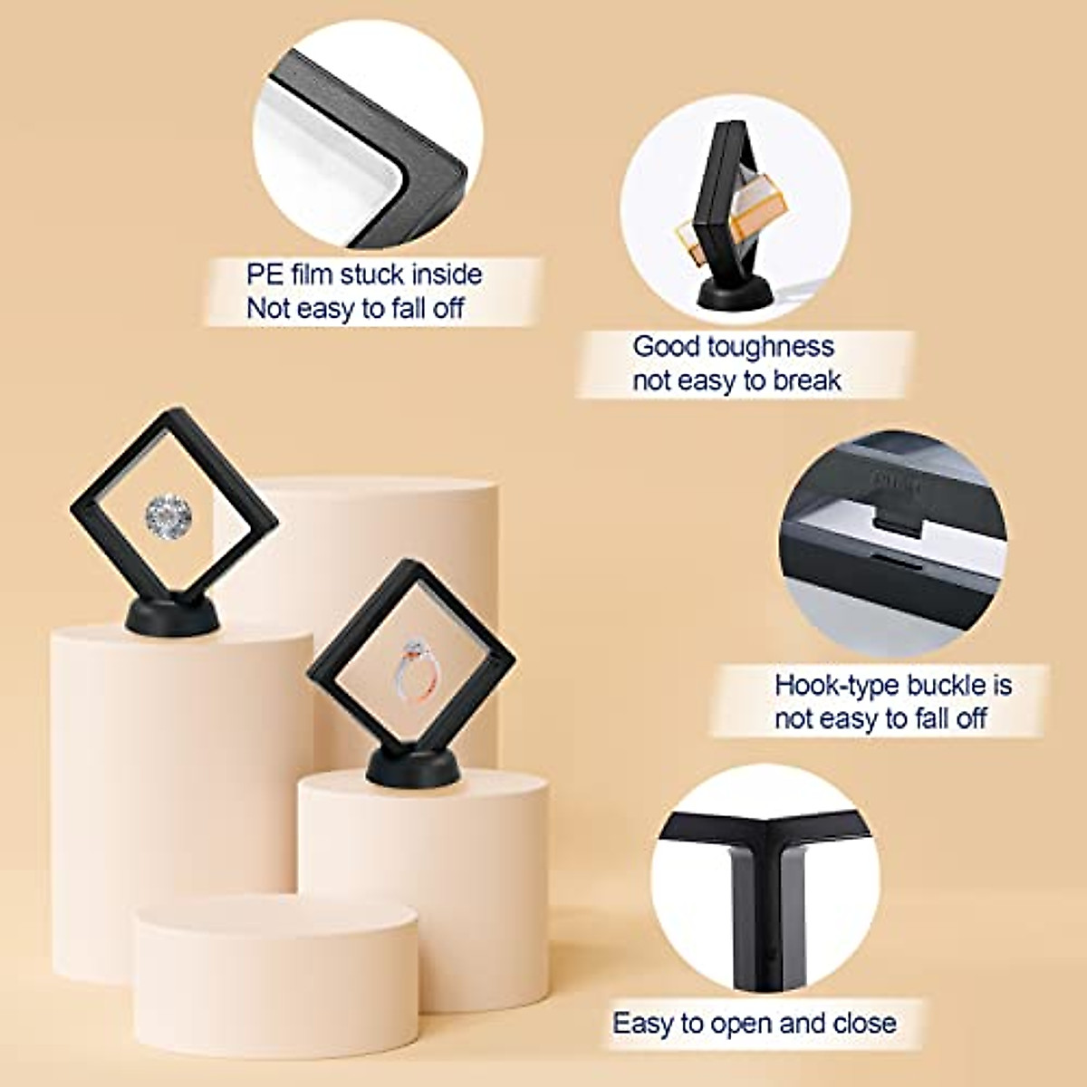 Msoesticc.dl 24Pcs 3D Floating Display Case, Transparent PE Film Jewelry Storage Box for Ring Earring Necklace Bracelet - Dustproof & Portable (3.5 x 3.5 x 0.8 Inches)