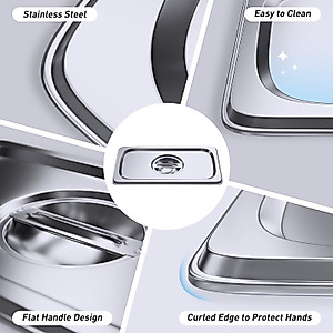 6 Pack 1/3 Size Steam Table Pan Covers, Solid Steam Table Pan Lids, Stainless Steel Hotel Pan Lid with Handle, Catering Food Pan Cover, Silver Buffet Pan Lids, Hotel Pan Cover for Catering