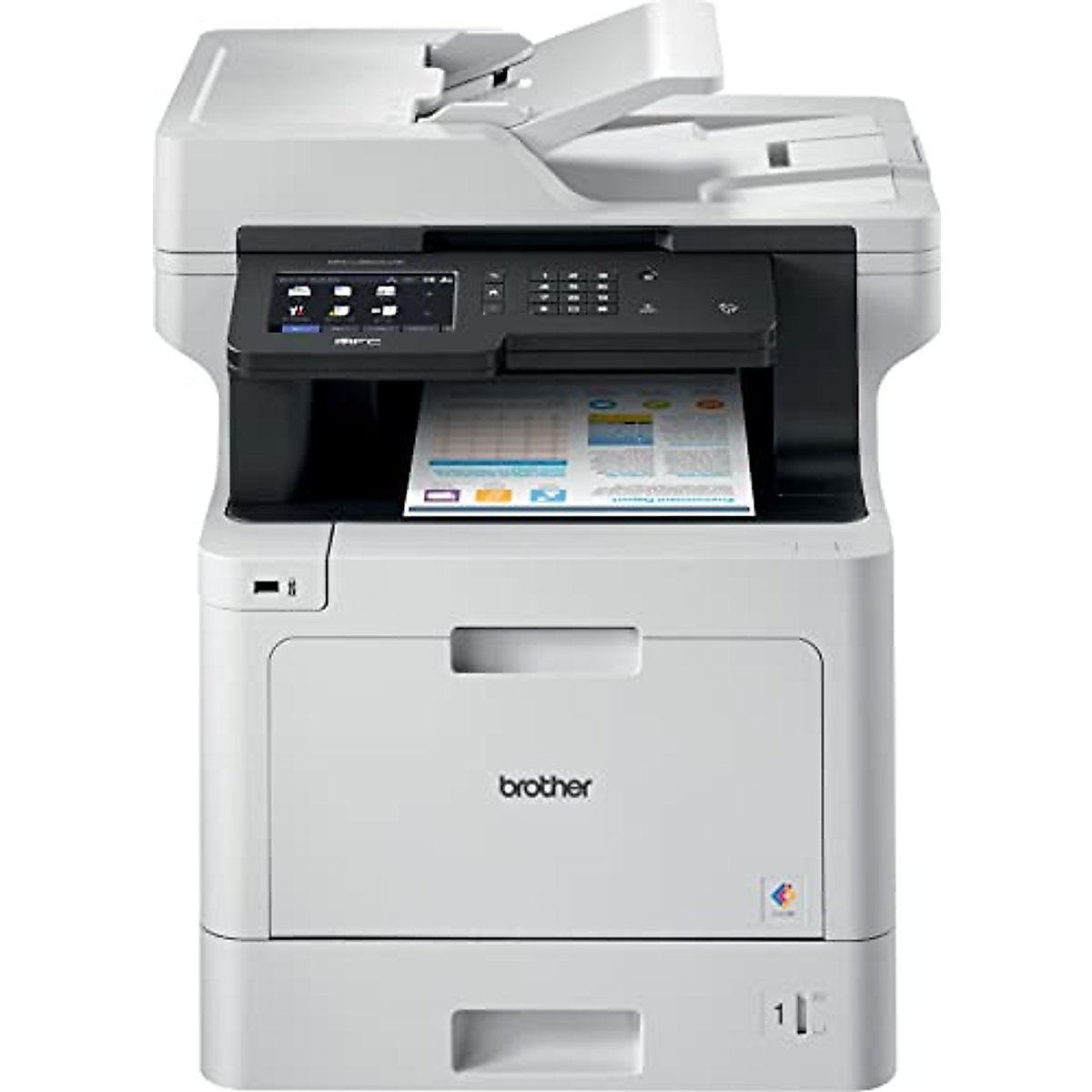 Brother Color MFC-L8900CDW Wireless All-in-One Laser Printer, White - Print Copy Scan Fax - 33 ppm, 2400 x 600 dpi, 5" Touchscreen LED, Auto Duplex Printing, 70-Sheet ADF, NFC, Ethernet