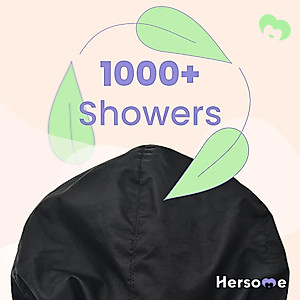 Premium Shower Cap for Women with Long Hair. Reusable, 100% Waterproof, Double-Sided, Great For Curls with Anti-Frizz Fabric terry-lined. Black shower caps for women