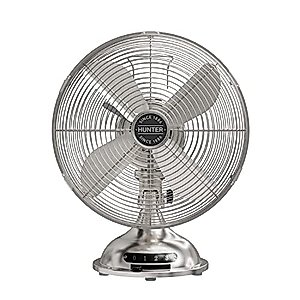 Hunter Classic D12 Portable Desk Fan 12 inch, 3 Speed, Brushed Nickel, 97315