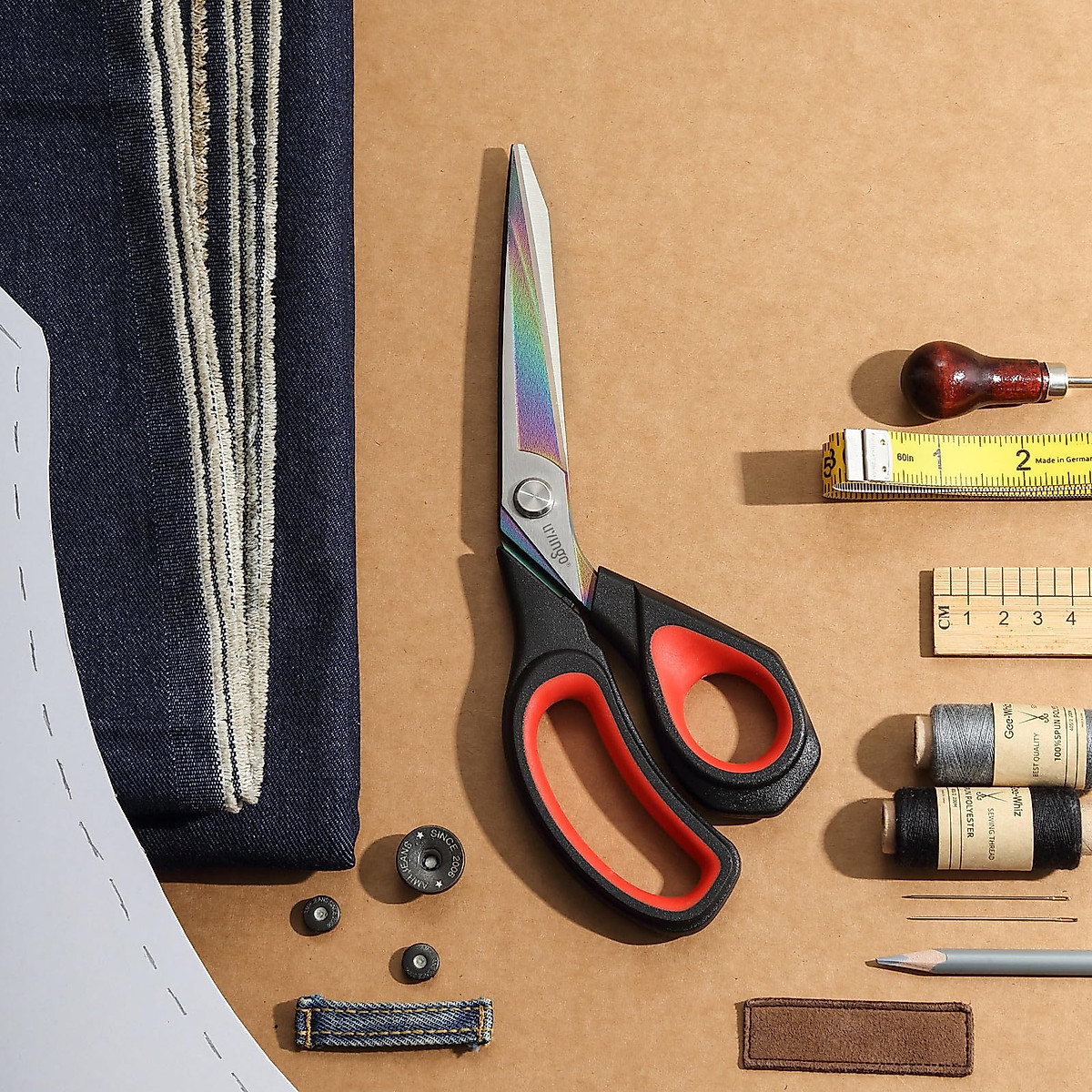 LIVINGO Fabric Scissors Heavy Duty - 9.5 Inches Professional Titanium Coated Forged Stainless Steel Sharp Bent Shears for Sewing Crafting Cutting Cloth, Felt, Leather, Paper