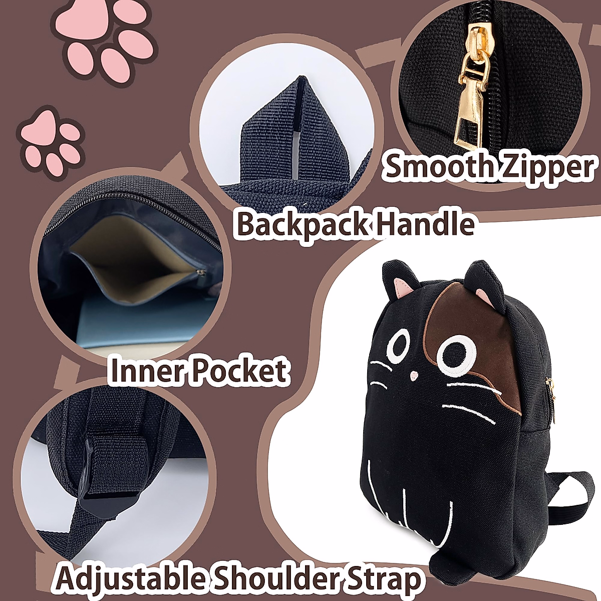 Mewcho Black Cat Backpack for Girls Mini Tiny small Bag Purse Wallet Kawaii Y2k Backpack with Cat Ears for Women Kids Toddler Girls Aged 3 +