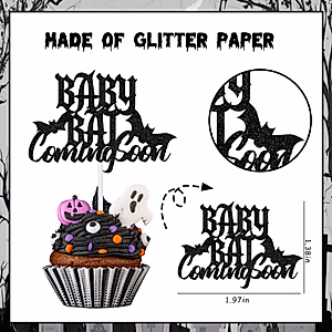 kreat4joy Halloween Gothic Baby Shower Decorations Cupcake Toppers, 36pcs Bat Baby Shower Decorations Baby Bat Coming Soon It's a Baby Cupcake Toppers for Bat Theme Halloween Baby Shower