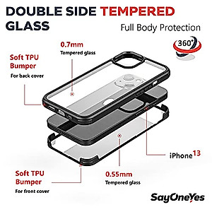 SAYONEYES iPhone 13 Case with Built in Screen Protector, Military Shockproof Transparent Back 360° Full Body Protective Case for iPhone 13 6.1 Inch 2021 (Black)