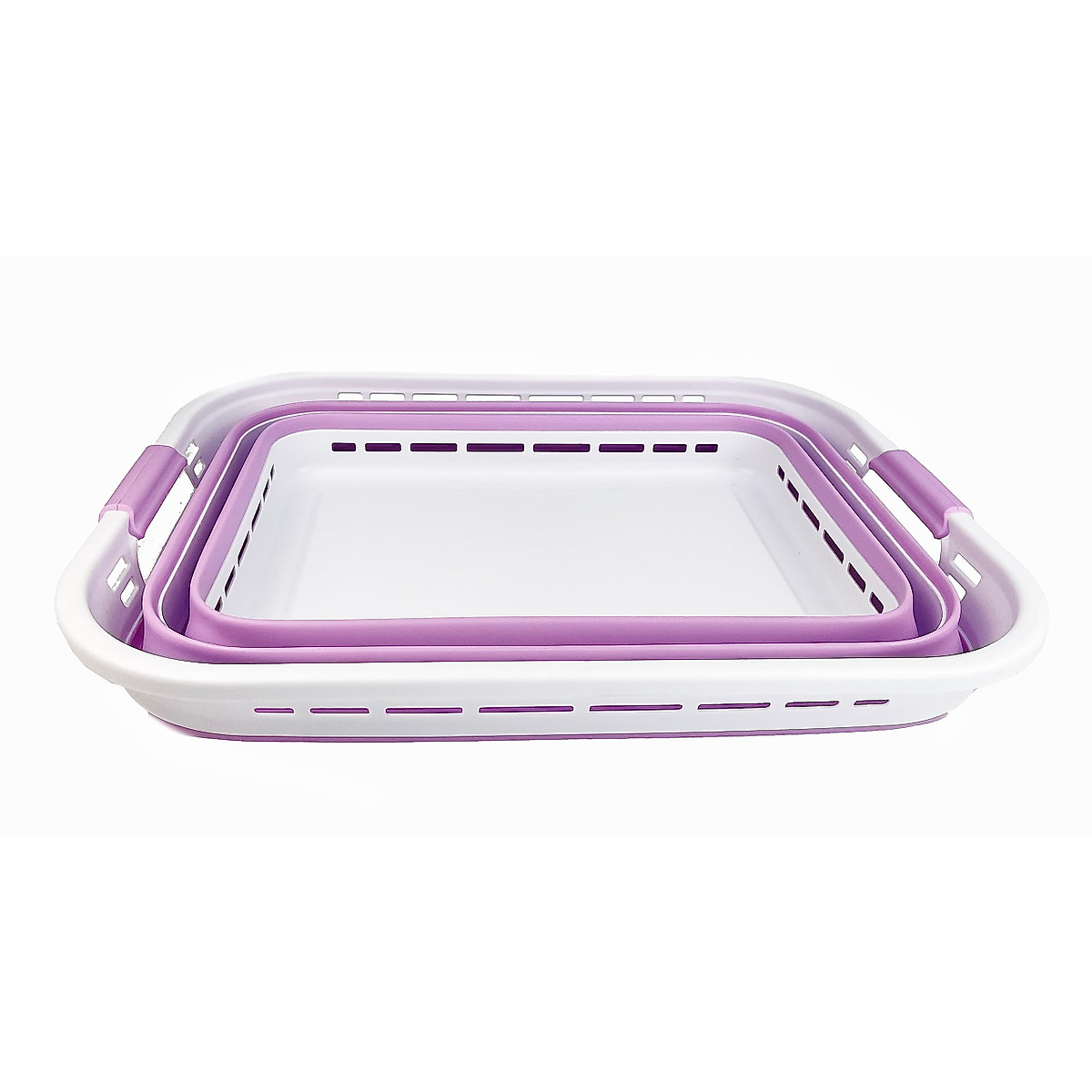 SAMMART 42L (11 gallons) Collapsible Plastic Laundry Hamper/Basket - Foldable Storage Container/Organizer - Portable Laundry Basket - Easy Storage Space Saving White/Pale Purple)