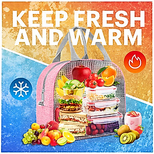 Lunch Bag for Women & Men Adult Insulated Lunch Box, Small Leakproof Cooler Food Lunch Containers Reusable High Capacity Lunch Tote Bags for Work, Travel, Outdoor (Pink)