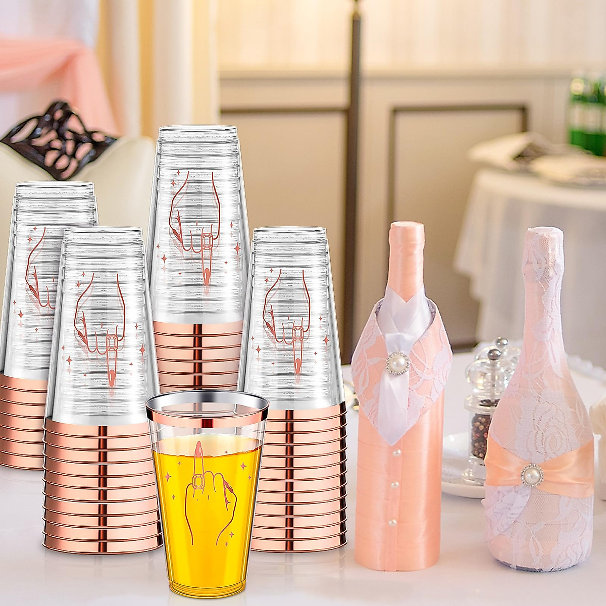 Yaomiao 50 Pcs16 oz Bachelorette Party Cups Ring Finger Reusable Cups Bridal Favors Cups for Bridal Shower Engagement Bridal Shower Favors for Cold Drinking, Events, Parties