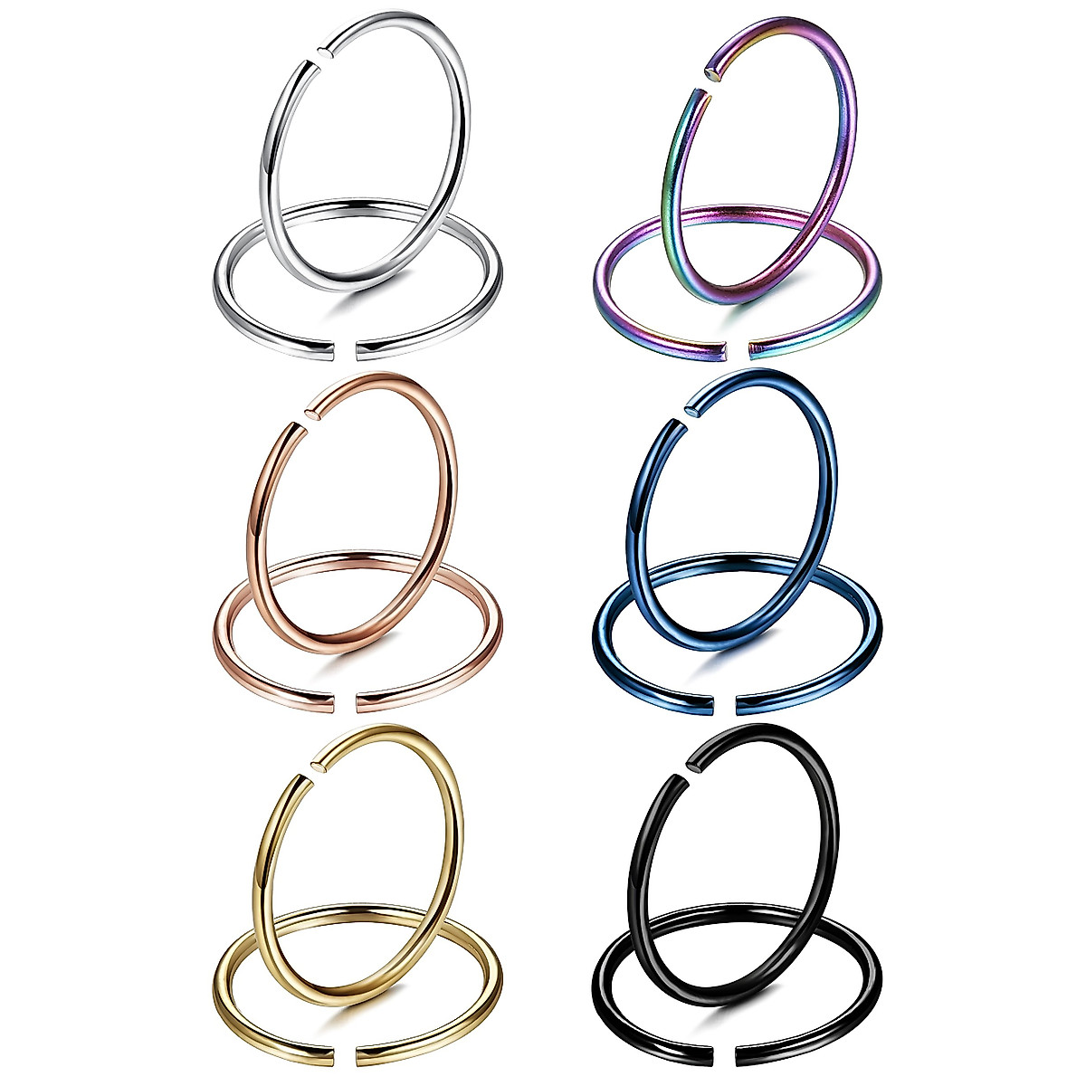 FIBO STEEL 18G 5PCS Stainless Steel Body Jewelry Piercing Nose Ring Hoop Nose Piercing