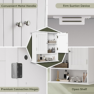 Smuxee White Bathroom Cabinet Wall Mounted, Small Bathroom Medicine Cabinet with 2 Door Adjustable Shelves, Bathroom Wall Cabinet Over Toilet for Laundry Room Kitchen