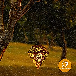 Solar Lanterns Outdoor Waterproof Hanging - OxyLED 2Pack Patio Garden Lantern Lights with Powered Retro Decorative Morrocan Flower Pattern Metal for Tabletop Decor Outside Tree Pool Porch Balcony Yard