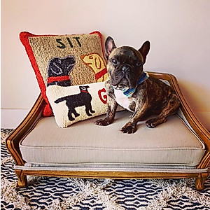 Chandler 4 Corners Artist-Designed Two Dogs Sitting Hand-Hooked Wool Decorative Throw Pillow (18” x 18”) Dog Pillow for Couches & Beds - Easy Care & Low Maintenance- Yellow, Black Lab Throw Pillow