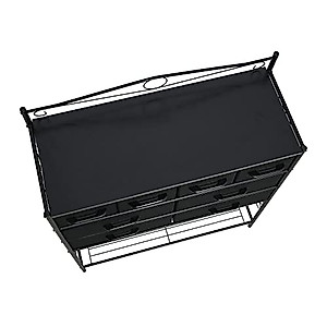 Household Essentials Victoria Dresser Table Storage Organizer with 8 Drawers and Shoe Shelf Black Metal Frame and Black Oak Wood Grain Top