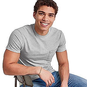 Hanes Originals Crewneck T-Shirt, 100% Cotton Pocket Tees for Men, Light Steel