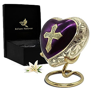 Purple Heart Urn Keepsake - Small Heart Cremation Urn with Stand & Box - Purple Urn - Small Urn for Human Ashes - Honor Your Loved One with Heart shaped Urn Keepsake - Perfect Mini Urn for Men & Women