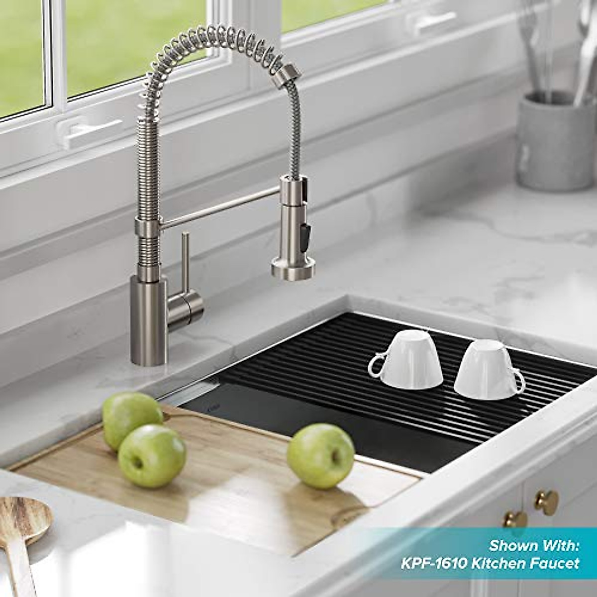 KRAUS Kore™ Workstation 32-inch Undermount 16 Gauge Single Bowl Stainless Steel Kitchen Sink with Accessories (Pack of 5) with WasteGuard™ Continuous Feed Garbage Disposal, KWU110-32-100-75MB