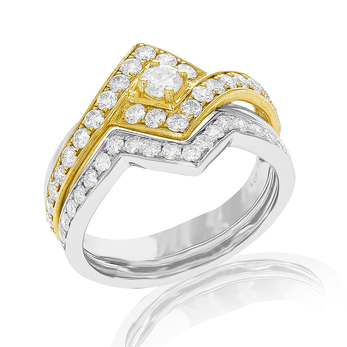 Vir Jewels 1 cttw Diamond Wedding Engagement Ring Set 14K Two Tone Gold Princess Halo Style Size 6