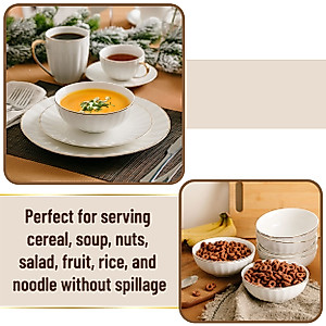 BTaT- White Porcelain Bowls with Gold Trim, 16 Ounces, Set of 6, White Bowls Set of 6, White Cereal Bowls, White Salad Bowls, Porcelain Cereal Bowls, Porcelain Soup Bowls, Deep Bowls