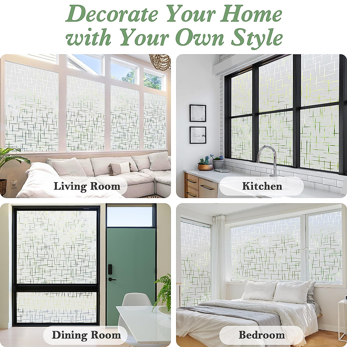 rabbitgoo Window Privacy Film Frosted Glass Window Film, Decorative Privacy Cling, UV Blocking Staic Cling Bathroom Glass Frosting Sticker, Non-Adhesive Front Door Cover, Cross Pattern, 11.8" x 78.7"