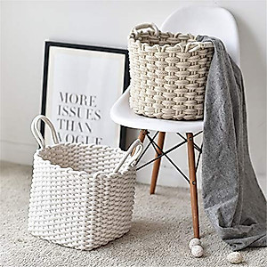 MDFQL Woven Storage Baskets, Cotton Rope Basket with Handle, Natural Woven Basket Cotton Rope Bin, for Nursery, Toys, Blankets, and Laundry,M