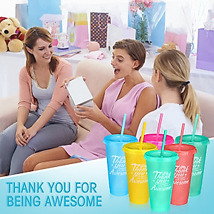 Nuenen Tumbler with Straw and Lid Thank You Gifts 24 Oz Reusable Plastic Cups Coffee Water Bottle Bulk Cold Drink Travel Mug Cup Reusable Plastic Cups for Christmas Adults Birthday, 10 Colors (20 Pcs)
