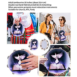 GuangTao king Tambourine 10 inch peace Dove Bible Double Row Handbell Clap Drum Tambourine for Pray Church Party Musical Instrument Zebra Sounds