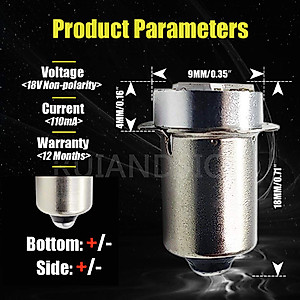 Ruiandsion 2pcs P13.5S LED Bulb 18V White 2835 3SMD Chips LED Bulb Upgrade for Flashlights Torch Light,Non-Polarity