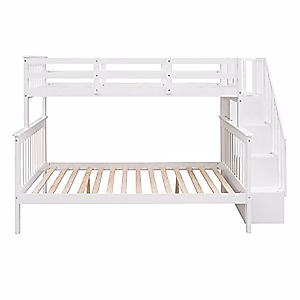 BIADNBZ Twin Over Full Bunk Bed with Stairs Storage and Safety Guardrails, Solid Wood Bunkbeds Frame for Kids Teens Adults Bedroom Dorm, White