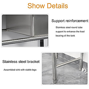 KARFER Kitchen Sinks, Commercial Stainless-Steel Single Bowl Restaurant Kitchen Sink, Free Standing Utility Sink for Restaurant, Kitchen, Laundry Room, Garage (Size : Left Sink)