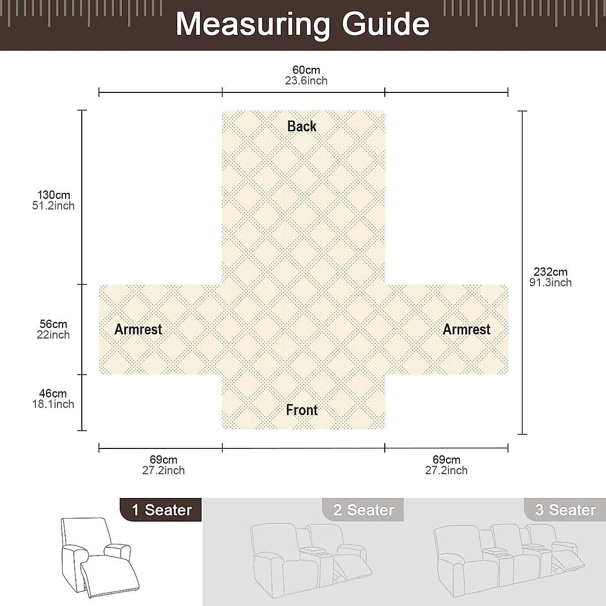 TAOCOCO 100% Waterproof Recliner Chair Cover, Non Slip Covers for Recliner Chair with Pocket, Washable Reclining Chair/Furniture Protector for Kids, Pets(23.6'', Chocolate)