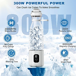 Portable Blender, Personal Blender -for Shakes and Smoothies, 300W Powerful Smoothie Blender, 3X More Power than Mini Travel Blender |OUSMIN Blender Bravo (White, 4th Gen|Basic Version)
