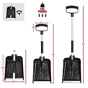Collapsible Folding Emergency Snow Shovel, Adjustable 29-37” Lightweight Portable Snow Shovels with D Handle Durable Aluminum Edge Blade, Foldable Black Snow Removal Tool for Car Driveway Camping