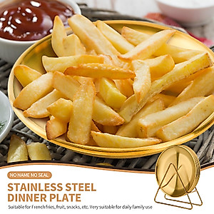 No Name No Seal 8-piece 6.5-inch appetizer plate with stand set Gold silver stainless steel round plates Suitable for cakes desserts, salads, dips, snacks, side dishes (Gold, 6.5inch)