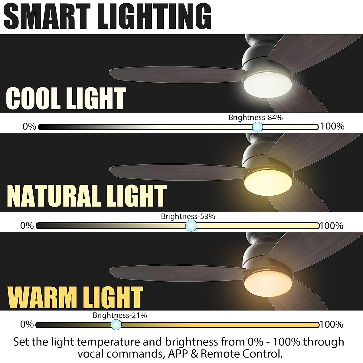 Ceiling Fan with Lights, Indoor & Outdoor Ceiling Fan，48" Low Profile DC Smart Ceiling Fan Works with Alexa, Siri, Google Home & Smart APP, 2 Colors of Reversible Blades, Dark Walnut & Light Wood