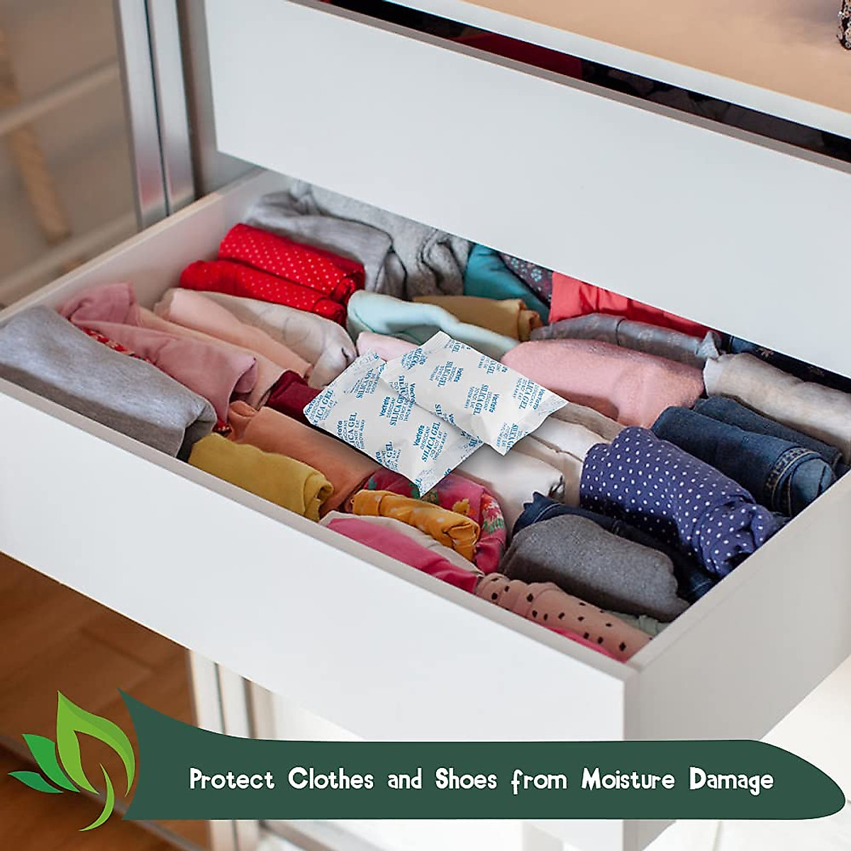 VacYaYa 50G(20Packets) Food Grade Moisture Absorbers Silica Gel Packs Desiccant for Storage,Food Safe Dessicant Silica Gel Packets for Moisture Storage Control