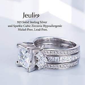 Jeulia 4.1 Carat Bridal Ring Sets for Women Princess Cut Engagement Rings Sterling Silver Wedding Band Interchangeable Rings Promise Anniversary with Jewelry Box (White, 7)