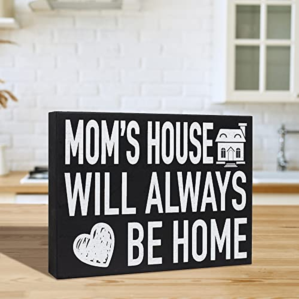 JennyGems Mom's House Will Always Be Home Wooden Sign, Mom Table Decor and Wall Hanging, Gifts for Moms, Made in USA