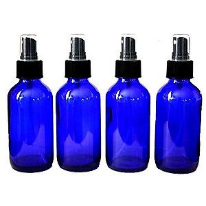 4 fl oz Cobalt Blue Glass Bottle with Black Spray Cap (4 Pack)