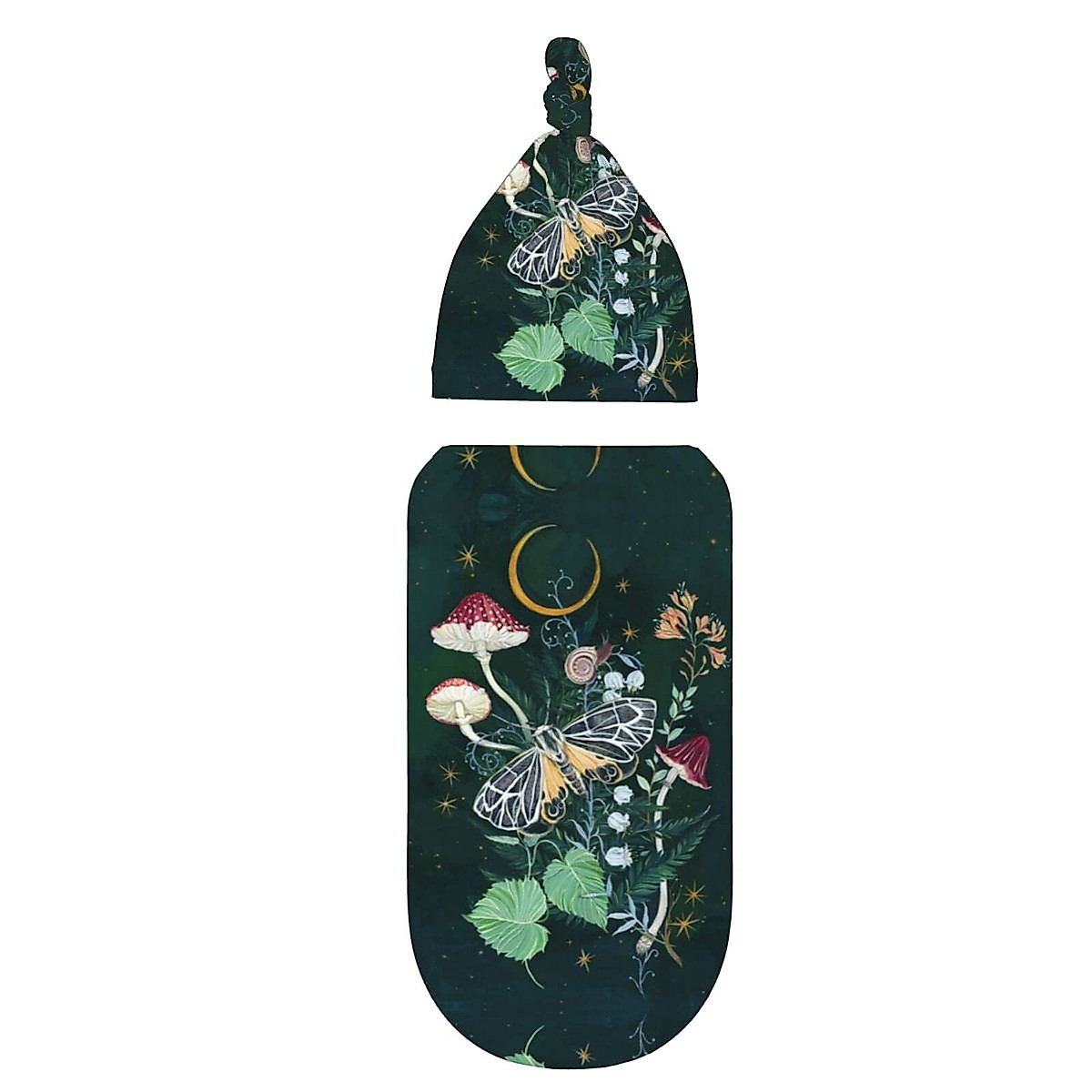 Belinyo Mushroom Newborn Swaddle Sleeping Bag Baby Receiving Blanket with Beanie Hat Infant Swaddle for Girls Boys, One Size