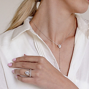 espere Sterling Silver Engagement Ring - [Cubic Zirconia] .925 Platinum Plated - Teardrop/Waterdrop/Pear Shaped Solitaire CZ [Size 7]