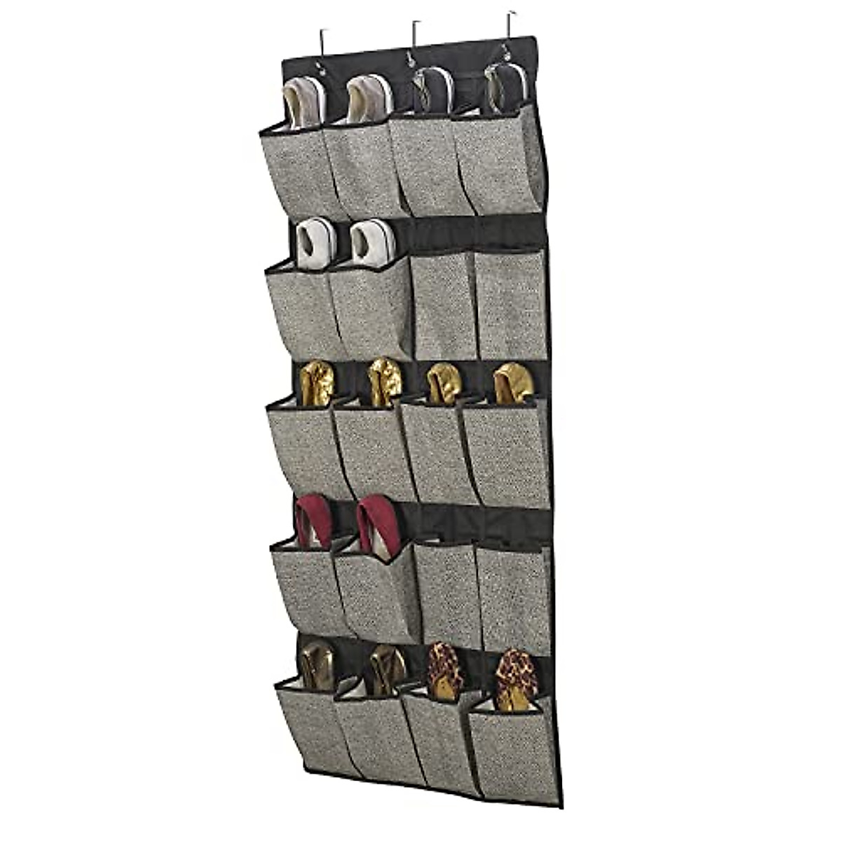 Simplify 20 Pocket Over The Door Hanging Shoe Organizer, Closet Storage, Space Saver, Breathable Material Keeps Dust & Odors Away, Black
